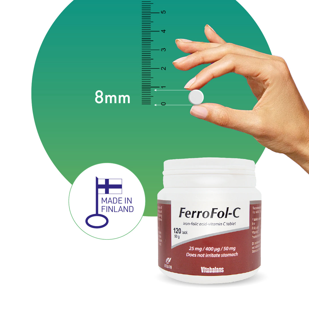 Vitabalans FerroFol-C Iron Tablet Made in Finland - 120 Tablets