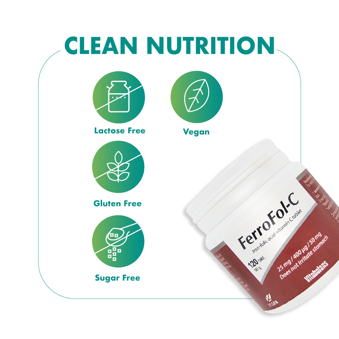 Vitabalans FerroFol-C Iron Tablet Made in Finland - 120 Tablets