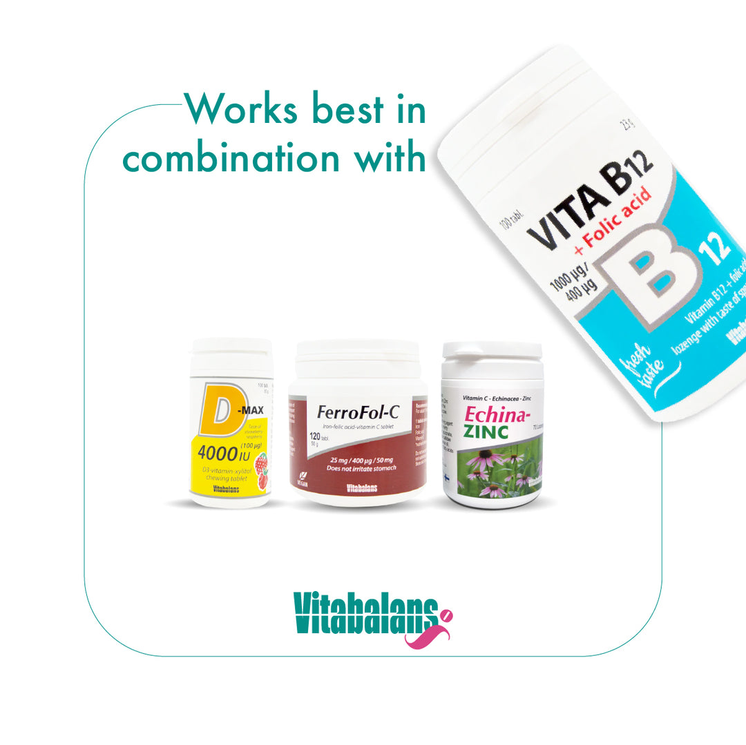 Vitabalans Vitamin B12 with Folic Acid 1000 mg Made in Finland - 100 L